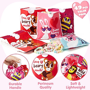 JOYIN 70 Pcs Valentine Gift Bags Drawstring Candy Bags Valentine Mini Plastic Goodie Bags for Kids Valentines Day Party Favor Supply