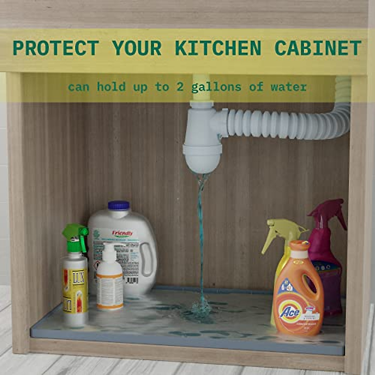 Under Sink Mat – 34 x 22-inch Kitchen Sink Mat – Silicone Sink Protector for Bathroom and Kitchen Floor – Kitchen Floor Mat with Drainage – Cabinet Mat Protector for Spills, Leaks