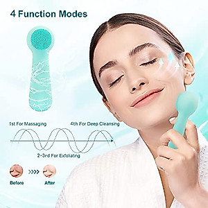 Silicone Facial Cleansing Brush,Electric Face Cleansing Brush Waterproof Heated Sonic Inchargeable Facial Brushes with 4 Modes for Deep Cleaning and Exfoliating Removing Blackhead Mothers Day Gifts