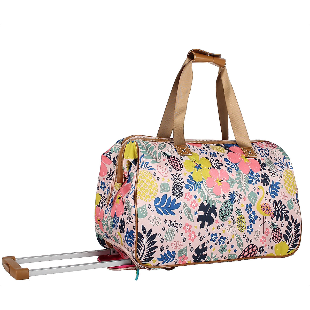 Lily Bloom Pattern 22 Inch Duffel Bag with 2-Rolling Wheels, Weekender Overnight Travel Lightweight Carry-On Suitcase For Women