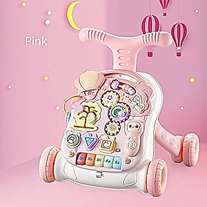Baby Sit-to-Stand Learning Walker, 2 in 1 Baby Walker for Girls Boys, Educational Baby Push Walkers with Entertainment Activity Table, Baby Music Learning Toy Gift for Infant Boys Girls (Pink)