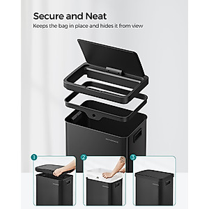 SONGMICS Motion Sensor Trash Can, 18-Gallon (68L) Automatic Kitchen Garbage Can with Stay-Open Lid, Soft Close, Stainless Steel, 15 Trash Bags Included, Ink Black ULTB630B68