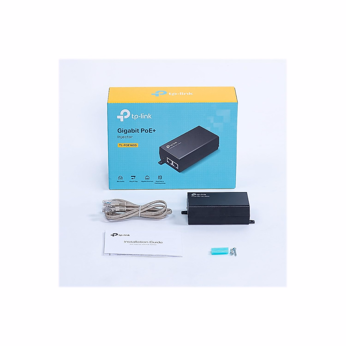 TP-Link TL-PoE160S | 802.3at/af Gigabit PoE Injector | Non-PoE to PoE Adapter | Supplies PoE (15.4W) or PoE+ (30W) | Plug & Play | Desktop/Wall-Mount | Distance Up to 328 ft. | UL Certified, Black