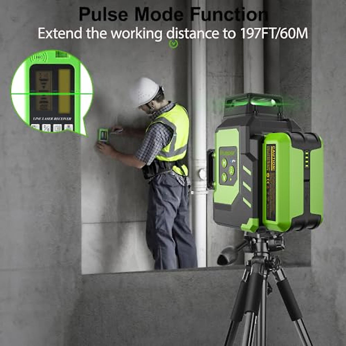 Huepar Laser Level 360 Self Leveling with 2 Batteries, Professional High Brightness 3 x 360° Cross Line Green Laser Level, 3D Laser Level for Construction or Renovation