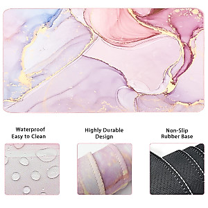 Keyboard Mouse Pad Set, Extended Mouse Pad+Keyboard Wrist Rest Support, Memory Foam Ergonomic Easy Typing, 3Pcs (35.4×15.7 in) Desk Pad Set for Home Office Study Game- Pink Marble