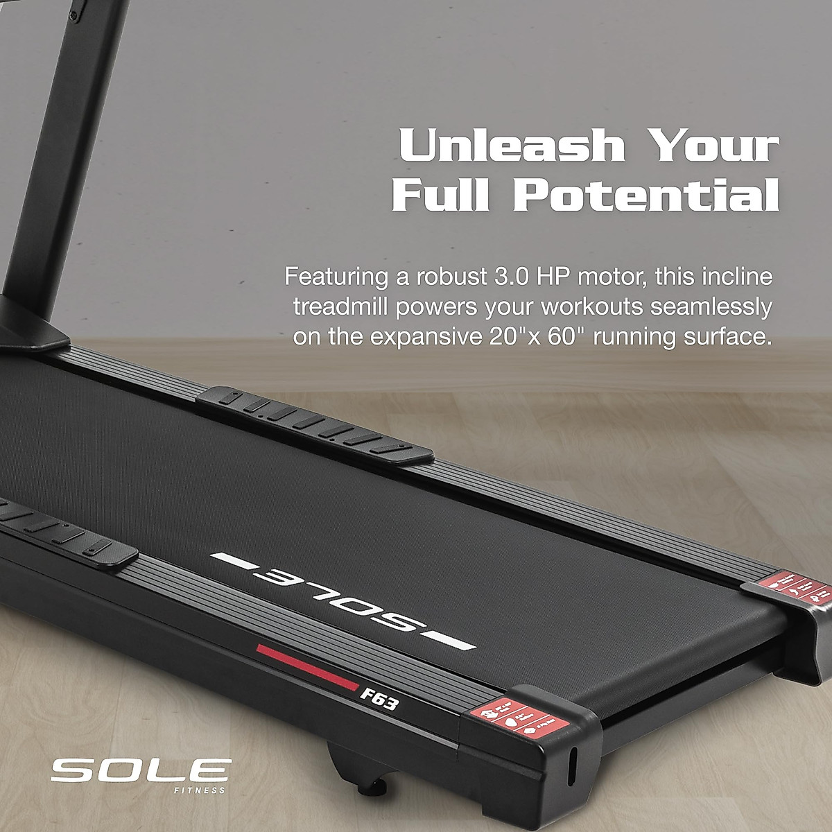 Sole Treadmill F63, Foldable Treadmills for Home Use, Bluetooth, Wide Speed Range, Treadmill Foldable, Treadmills for Home with Incline, Home Exercise Treadmill (Sole F63)