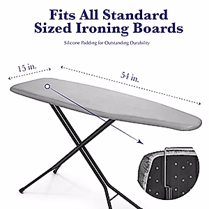 Epica Ironing Board Cover and Pad - Standard Size 15x54 Padded Ironing Board Covers, Heat Reflective Coating, Elastic Edge, Thick Pads, Scorch & Stain Resistant Iron Board Cover with Padding Grey