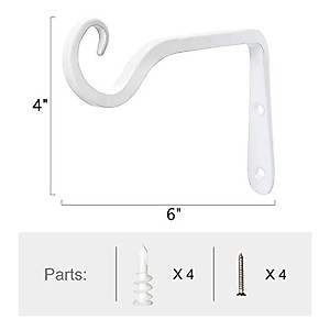 Mkono Hanging Plant Bracket 6 inch Metal Wall Plant Hook Decorative Plant Hanger for Bird Feeders, Planters, Lanterns, Wind Chimes, Home Decor Indoor Outdoor 2 Pack, White