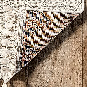 nuLOOM Elena Moroccan Lattice High/Low Tasseled Area Rug, 8x11, Beige