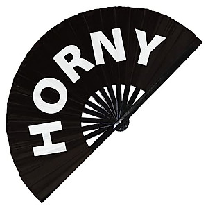 Horny Hand Fan Custom Color UV Glow Pride Handheld Bamboo Clack Fans Gay Gifts Accessories Rave Fans (Black)