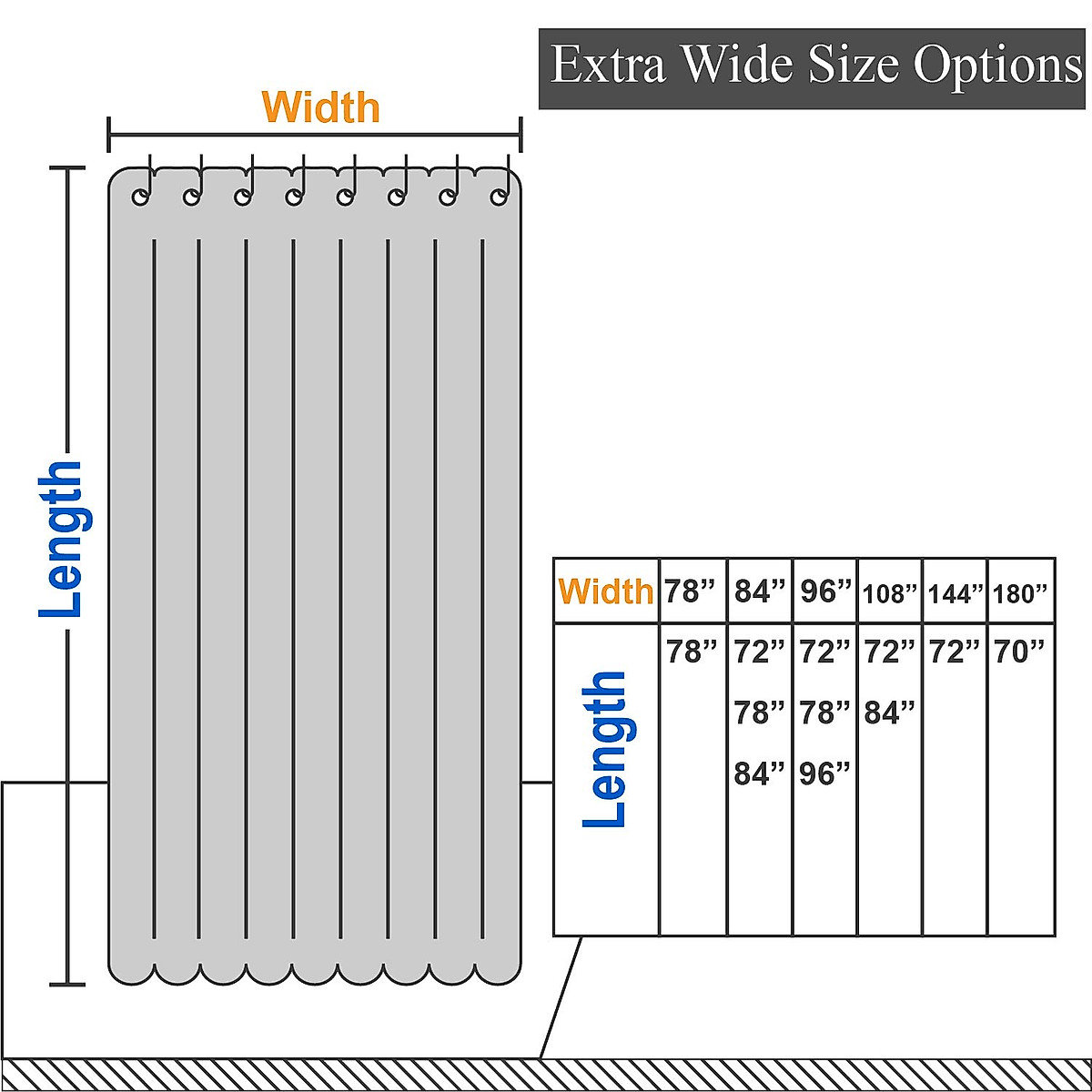 Barossa Design Large Fabric Shower Curtain with Sheer Window 96 x 78 inch, Waffle Weave, Hotel Grade, 230 GSM Heavyweight, Water Repellent, Machine Washable, White, 96x78