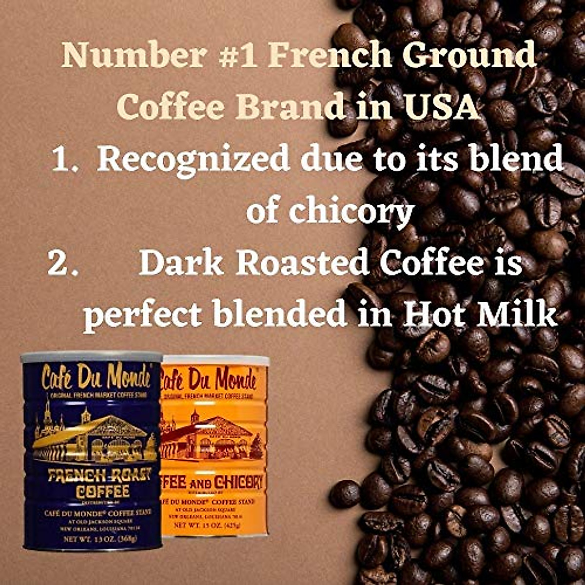 Cafe Du Monde Ground Original French Chicory Roast Chocolate-like Coffee SET 2 PACKS with 2 Stainless Steel Mixing Stirring Spoon | Coffee Stirrers