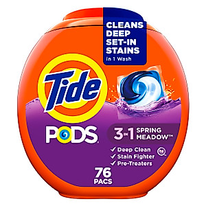 Tide PODS Liquid Laundry Detergent Soap Pacs, Powerful 3-in-1 Clean in One Step, He Compatible, Spring Meadow Scent, 76 Count