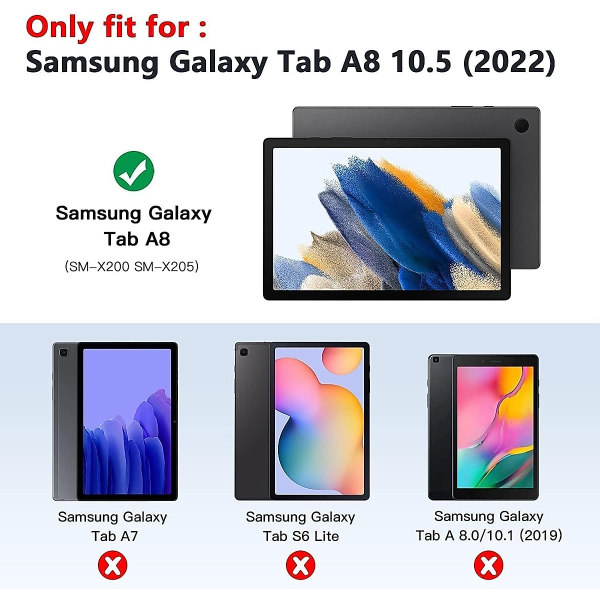 SIBEITU Case Compatible with Samsung Galaxy Tab A8 10.5 Inch 2022 with Screen Protector Pencil Holder,360 Rotating Hand Strap & Stand, Drop-Proof Protection Case for Galaxy Tab A8 SM-X200/X205/X207