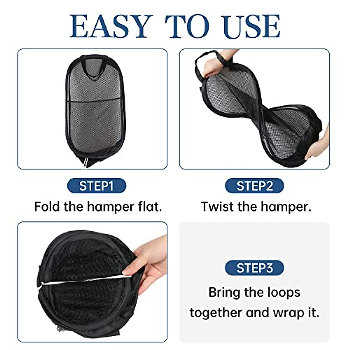 ZOES HOMEWARE Pop up Laundry Hamper 2 Pack | Collapsible Laundry Baskets | Foldable Travel Laundry Basket with Durable Handle for Kids,Dorm,Laundry Room | Black