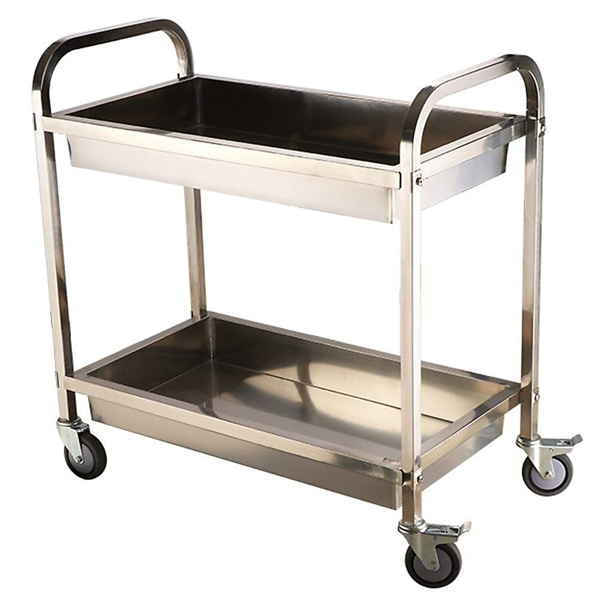 YGCBL Multifunction Serving Portable Hand Trucks,Cart Service Restaurant Hotel 360°Swivel Castors Arcuate Handle Steel Nail Reinforcement Easy to Push and Pull, 3 Sizes,Kitchen,Silver,85X45X90Cm