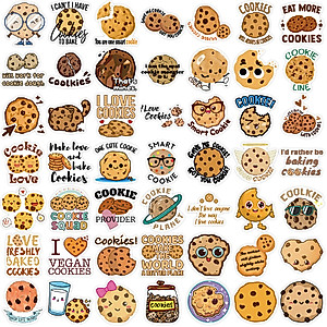 50 Pieces Cookie Stickers Cute Snack Cake Chocolate Chip Cookie Sticker Pack Waterproof Vinyl Decors for Phone Water Bottle Laptop Scrapbook Lunch Box Skateboard for Children (Cookie)
