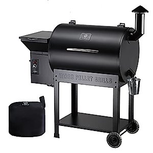 Z GRILLS Wood Pellet Grill BBQ Smoker for Outdoor Cooking with Meat Probe and Cover, ZPG-7002B Black