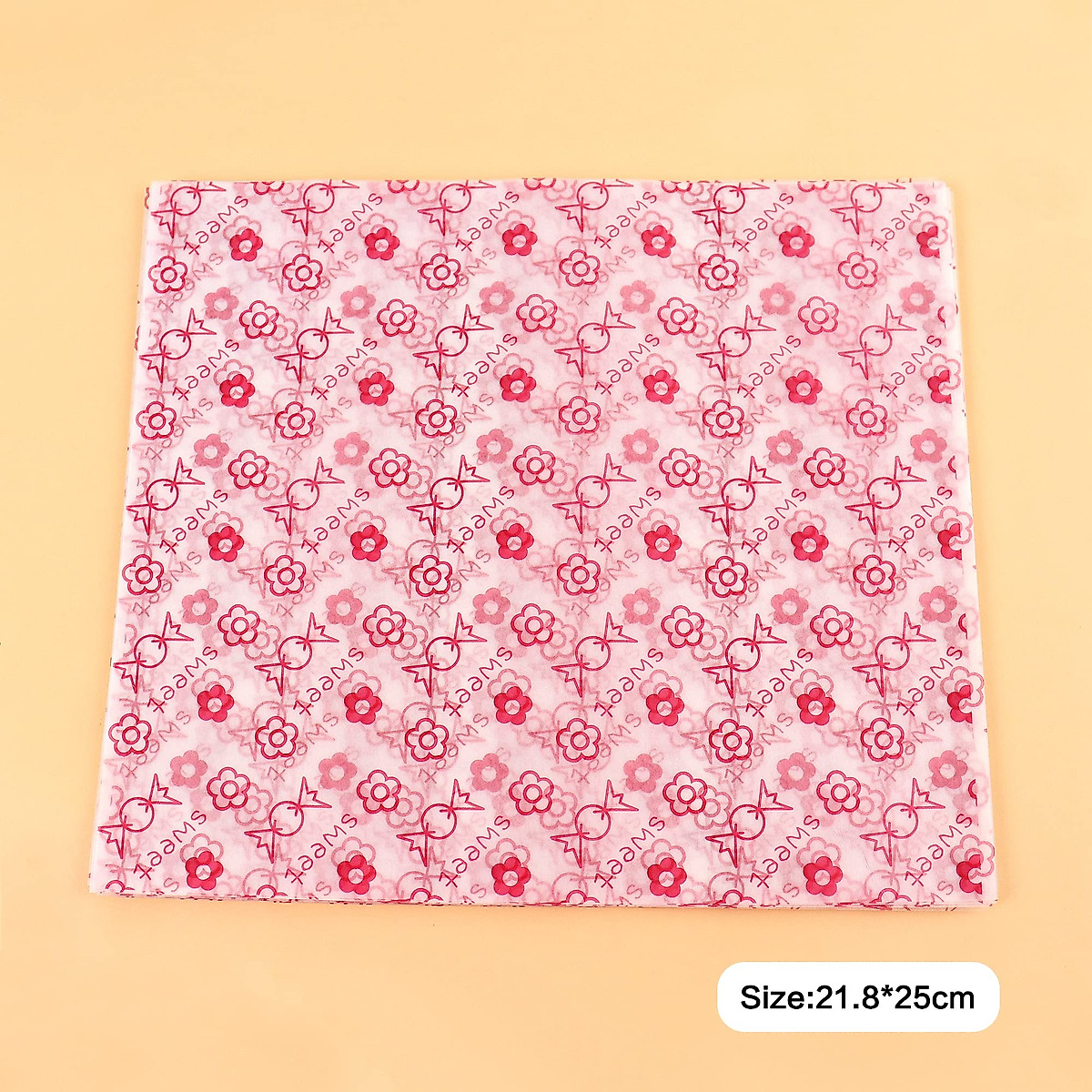 Cyodoos 150 Sheets Wax Paper Greaseproof Waterproof Wrapping Tissue Food Picnic Paper Dry Hamburger Paper Liners For Food Basket Liner (Candy Flower Pattern）