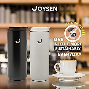 JOYSEN 16 oz Insulated Tumbler with Spill Proof Lid, Keeps Beverages Hot or Cold for Hours, Ideal for Commuters, Reusable Stainless Steel, Double Wall (White)