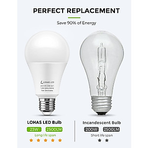 LOHAS A21 Bright LED Light Bulb, 150W-200W Equivalent LED Bulbs, 23 Watt Garage Light Bulbs, Daylight 5000K, 2500 Lumen High Watt Super Bright Porch Light Bulb, Non-Dimmable, for Home Lighting, 4 Pack