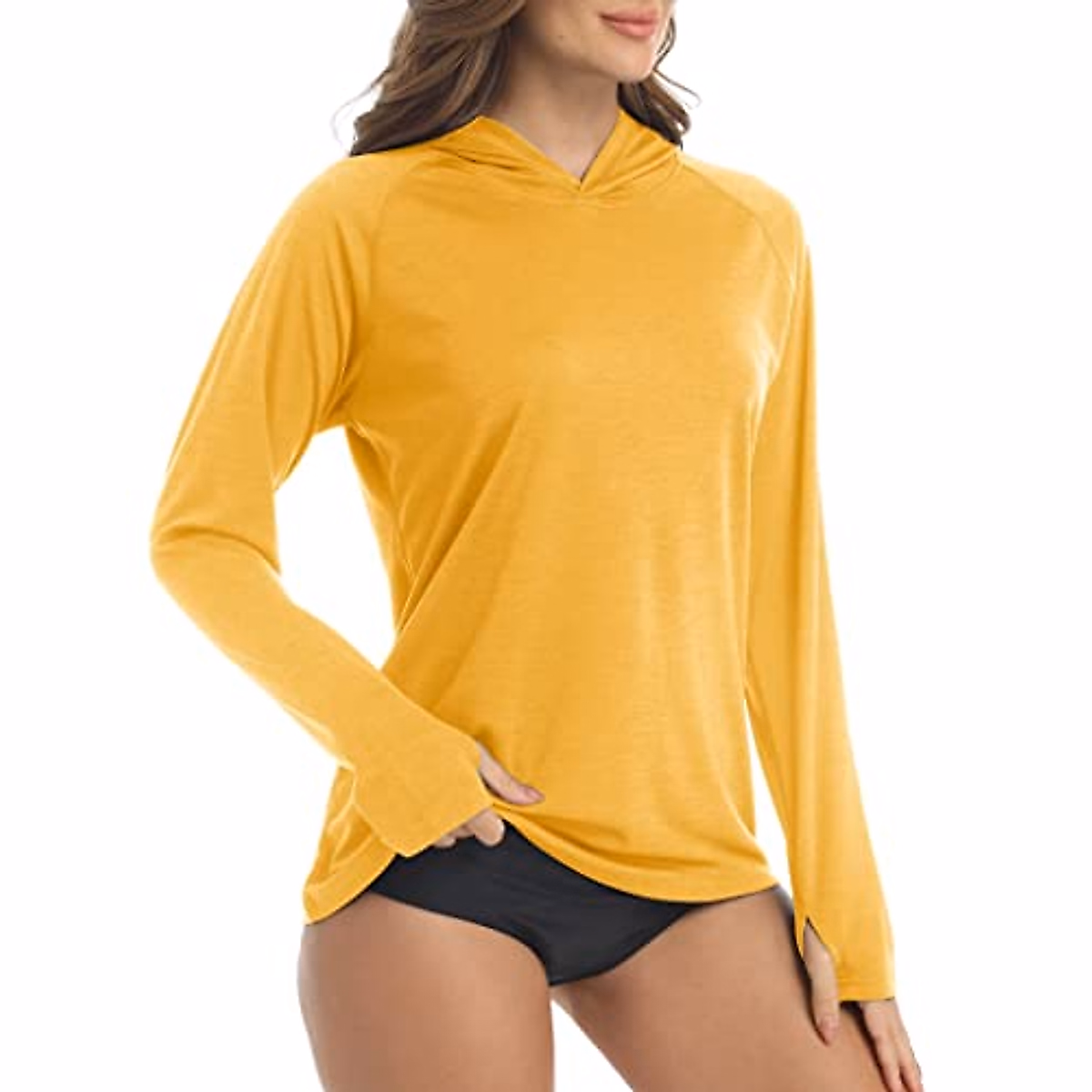 KEFITEVD Sun Protection Shirts for Women Yoga Shirts for Women Work Shirts for Women Long Sleeve Shirts for Women Hiking Shirts for Women SPF Shirt fpr Women Turmeric