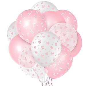 Juome 32 Pcs Pink Bow Balloons Party Decorations - Coquette Bows Birthday Decorations, Bow Theme Decor for Girls Birthday, Bachelorette Decorations, Bridal Engagement Decor, Baby Shower Decoration