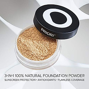Priori Skincare All-Natural Mineral Skincare Powder SPF 25 Sunscreen, Antioxidant, Flawless Coverage, Loose Mineral Foundation Makeup, Dermatologist Tested