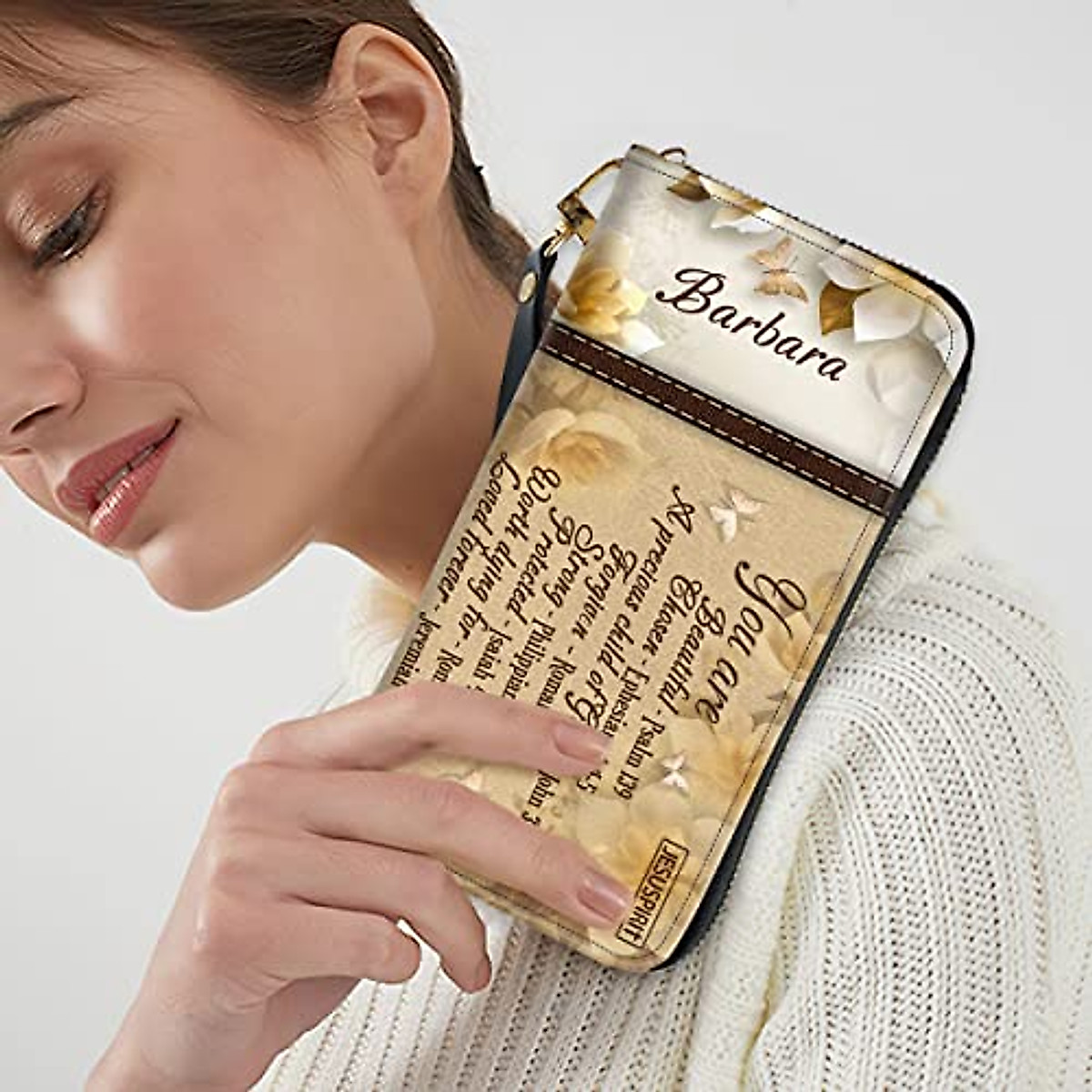 Jesuspirit Inspirational Christian Scripture You Are Beautiful Gifts - Religious Personalized Wristlet Wallets Faith Gift For Church Ladies - Spiritual Custom Leather Clutch Purse For Women Of God