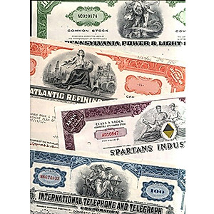 AMAZON SPECIAL!! 50 DIFFERENT RARE ORIGINAL VINTAGE US STOCK CERTIFICATES @ 50c!!! MANY BIG NAMES! LOWEST PRICE on EARTH!! BUY 2 LOTS GET 100 DIFFERENT with REDUCED SHIPPING!!!