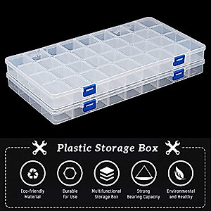 BENECREAT 2 Pack 36 Grids 14.3x8x1.18 Inch Large Transparent Plastic Compartment Box Grid Bead Organizers with Adjustable Dividers for Jewelry, Beads Accessories