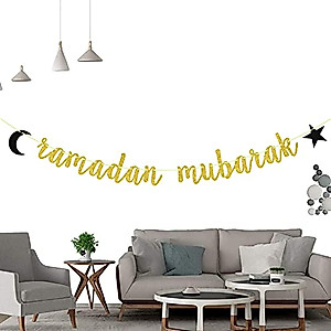 Ramadan Mubarak Banner Eid Mubarak Banner Gold GlitterEid Mubarak Decorations | Eid Mubarak Party Decorations Supplies Eid Mubarak Party Decorations（Coffee Gold and Black）