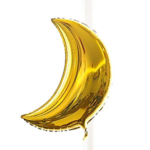 SBYURE 4 Pack 36" Large Moon Foil Balloons and 12 Pack 10" Gold Foil Star Balloons Mylar Balloon for Party Decoration Baby Shower Birthday Party Celebration,Gold,16 Pieces