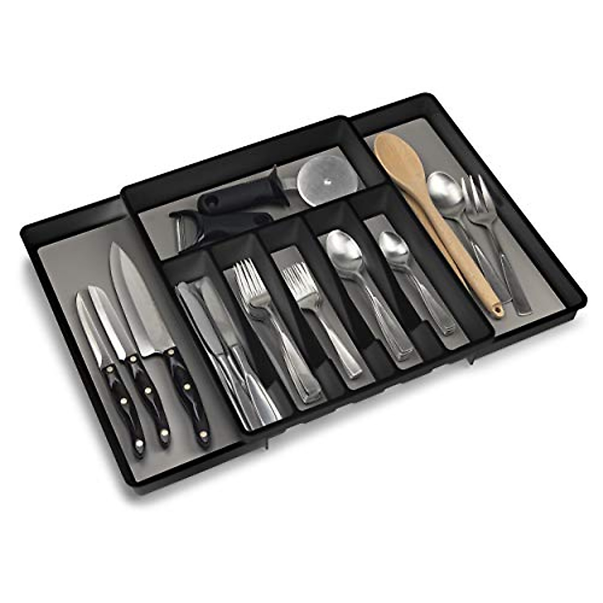 ELTOW Expandable Silverware Drawer Organizer & Utensil Tray Set, Non-Slip Kitchen Drawer Organizers and Storage, Kitchen Organization for Utensils, Cutlery, Office Supplies, Flatware Storage - Black