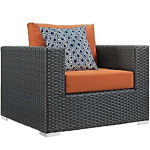 Modway EEI-2374-CHC-TUS-SET Sojourn Wicker Rattan 7 Piece Outdoor Patio Sunbrella Sectional Set, Canvas Tuscan Orange