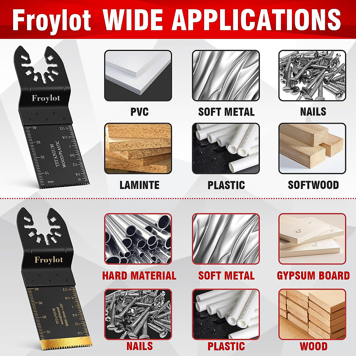 49pcs Titanium Oscillating Tool Blades High-Carbon Steel Multitool Blades, Universal Multi Tool Blades Kits for Metal Wood Cutting, Fit Dewalt Bosch Milwaukee Ryobi Rockwell Fein Makita