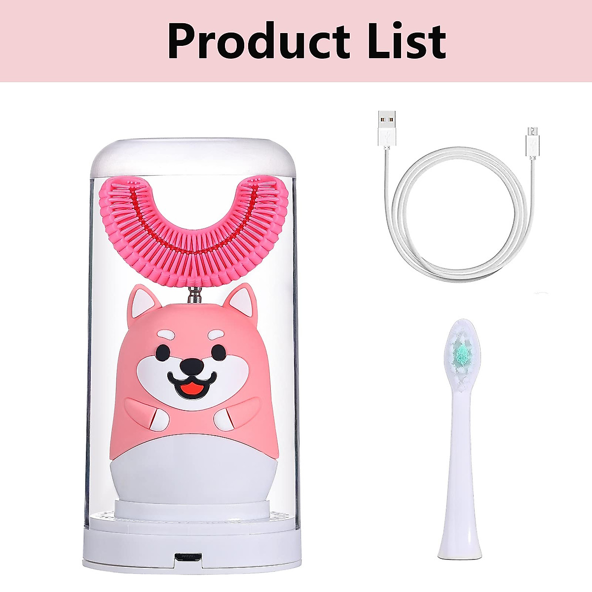 TANCOLA Ultrasonic Kid's U-Shaped Electric Toothbrush handrees Toothbrush - Toddler Toothbrushes Whole Mouth Automatic Soft Ultrasonic Teeth Brushes Rechargeable for Boys Girls Children (Pink)