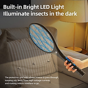MOSHUNT Bug Zapper for Indoor Outdoor Electric Fly Swatter USB Rechargeable Mosquito Zapper Racket with 4000V Powerful Grid, Removable Flashlight and 3-Layer Safety Mesh for Home, Outdoor, Garden