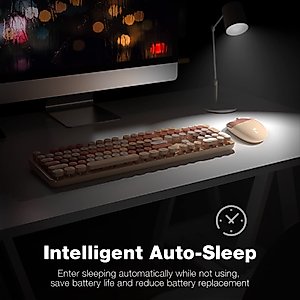 MOFII Wireless Keyboard and Mouse Combo,2.4GHz Retro Full-Size Keyboard with Number Pad and Cute Mouse for Computer PC Desktops Laptop WindowsxP/7/8/10(Milk Tea Colorful-B)