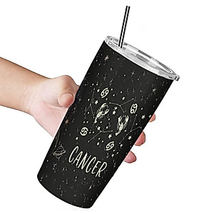 BEOIIBIRD Cancer Zodiac Tumbler Gifts, 20oz Glaze Stainless Steel with Lid and Straw Water Bottles Insulated Coffee Mug, Beverage Cup for Teen Women Men in Home Office Car Travel