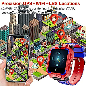 OKYUK 4G Kids Watch Phone T10, Funny 360° Rotation Screen Dual Camera Smart Watch for Boys Girls, IP67 Waterproof, 2-Way Calls, GPS, SOS, Video Calls, Remote Control, Pedometer Smartwatch