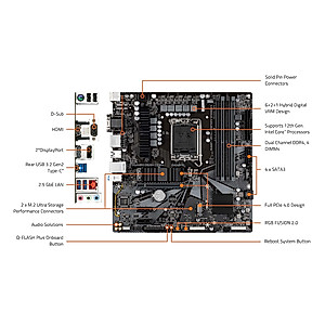 GIGABYTE B660M DS3H DDR4 (B660/ Intel/LGA 1700/ Micro-ATX/ DDR4/ Dual M.2/ PCIe 4.0/ USB 3.2 Gen2 Type-C/ 2.5GbE LAN/Motherboard)