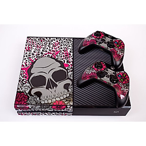 Designer Skin Sticker for the Xbox One Console With Two Wireless Controller Decals Pink Butterflies