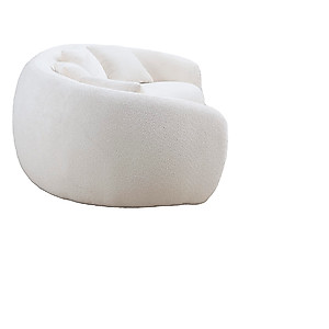 Minimalist Style Boucle Fabric Upholstered Curved Sofa, 5 Seater Half Moon Design Cloud Couch with Throw Pillows, Free Assembly Living Room Sofa&Couches for Apartment Office