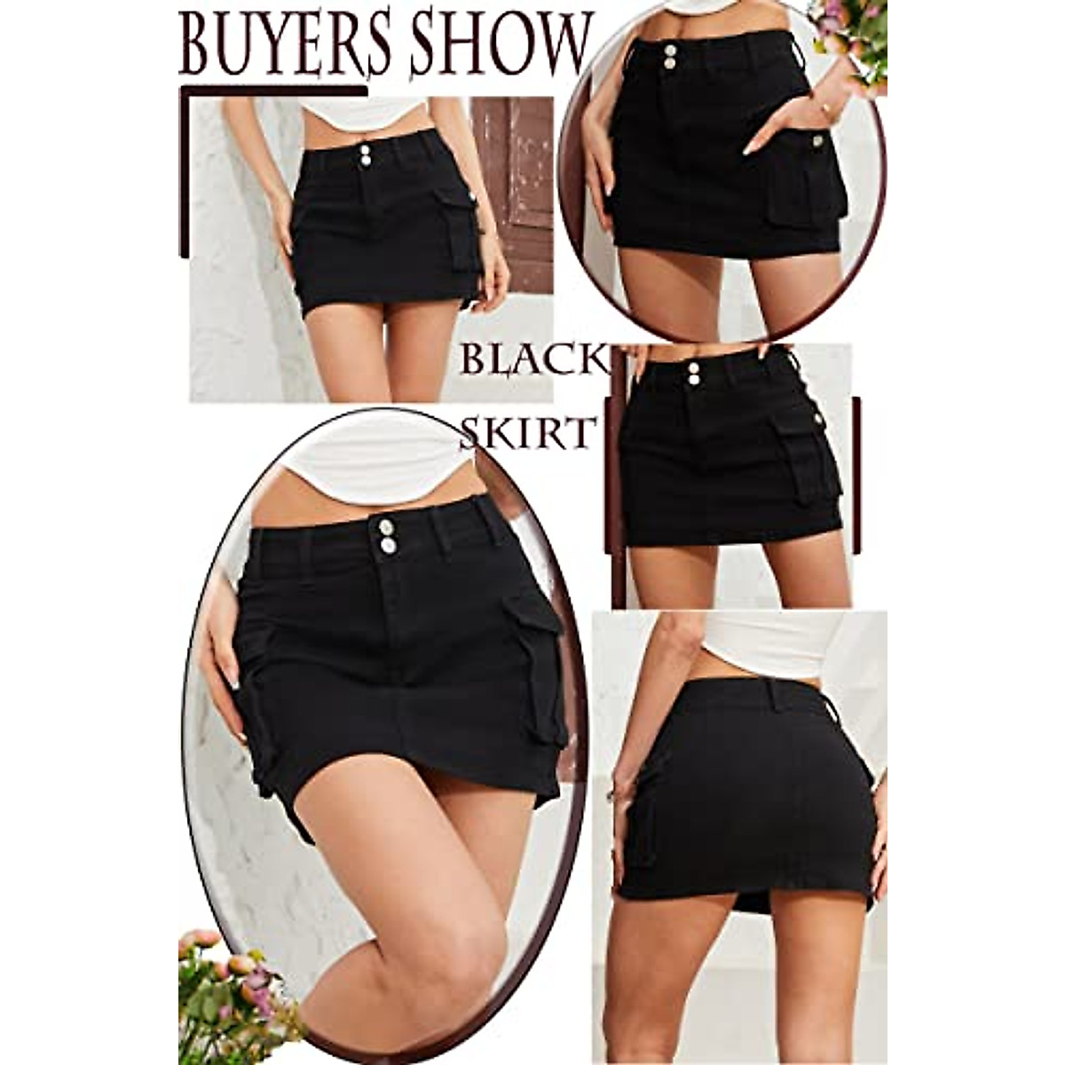 Cargo Skirt Jean Skirt Mini Skirt y2k Jean Skirt for Women Cargo Skirt y2k Cargo Mini Skirt Women's Casual Low Waisted Solid Button Up Denim Jean Skirt Black