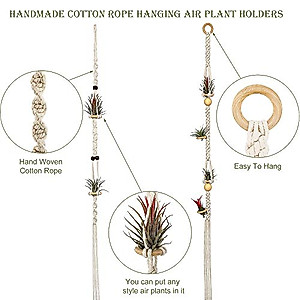 4 Pieces Hanging Air Plant Holders Tassel Plant Hanger Fabric Woven Hanging Plant Holder Decorative Air Plant Hanger with 4 Pieces Hooks for Home Plant Decoration (Beige)