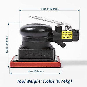 Non-Vacuum Orbital Air Sander, Mini Jitterbug Sander 3 in x 4 in 1/8 in Orbit 12,000 Max OPM with 1 Extra Hook-Loop Pad (3 x 4 in)