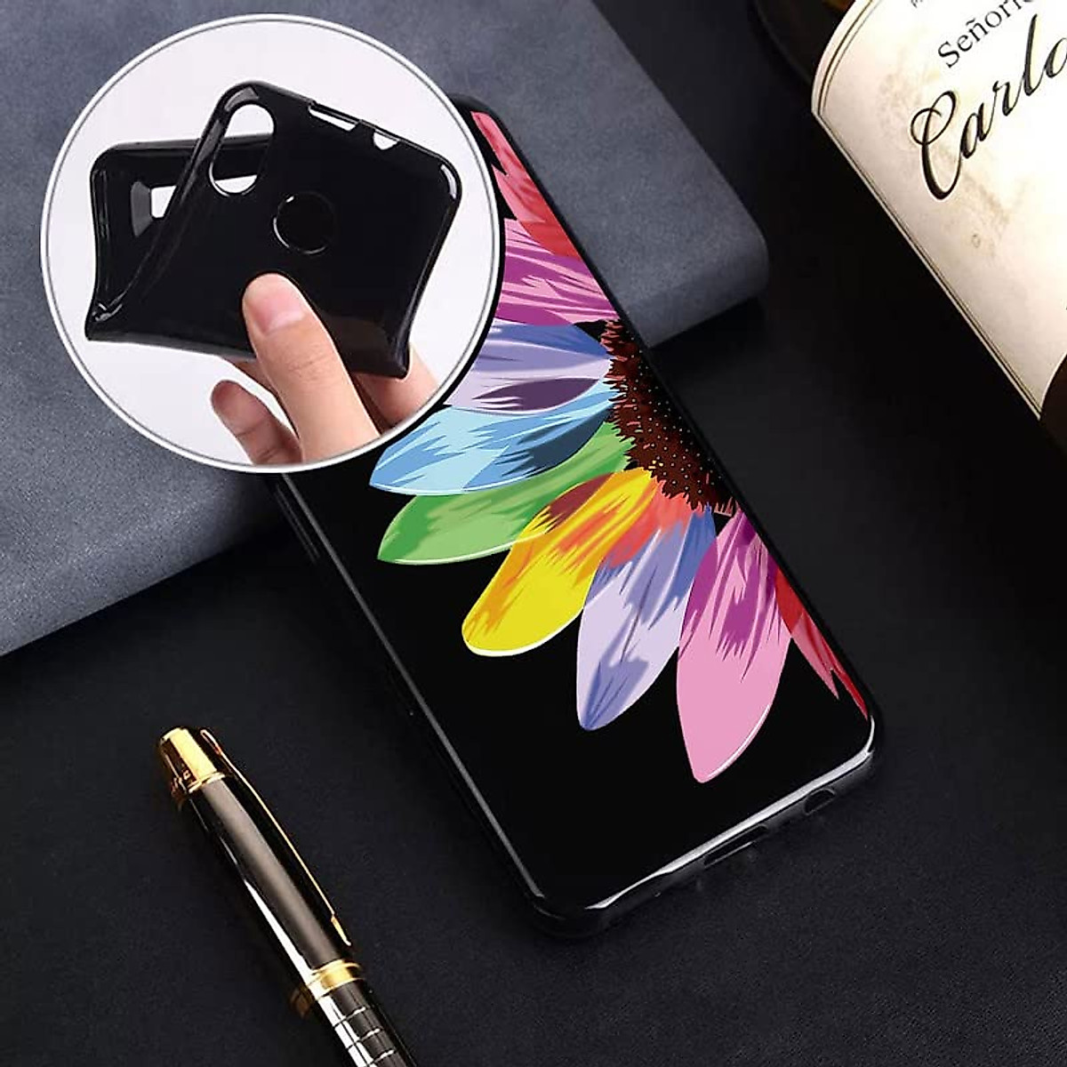 WIMSPEED Black Soft TPU Bumper Phone Case for Infinix Note 30 Pro (6.78") with 1 X Tempered Glass Screen Protector, Slim Silicone Shockproof Cover for Infinix Note 30 Pro - Sunflower