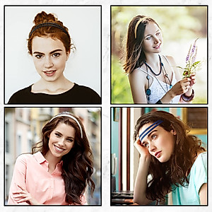 Yinder Women's Boho Leather Stretchy Double Non Slip Hair Accessory - 6 Pcs Elastic Braided Headbands in Elegant Color