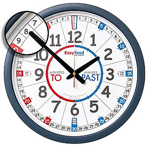ertt Teaching Wall Clock - Learn The Time Wall Clock - Kids Analog Clock for Classroom, Playroom, Bedroom, Educational Room Decor - School Clock for Kids with Red Blue Face (35cm)